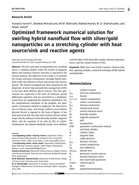 pdf optimized framework numerical solution for swirling hybrid nanofluid flow with silver gold
