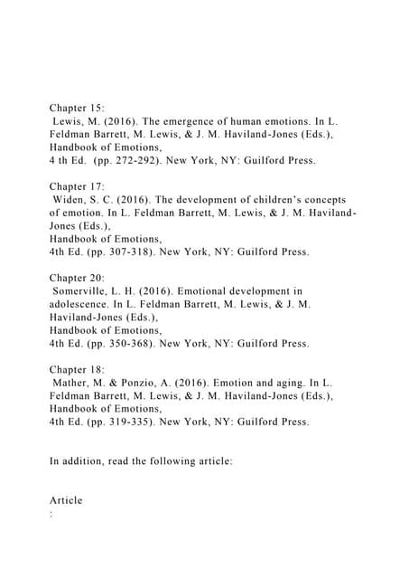 Chapter 15 Lewis M 2016 The Emergence Of Human Emotion Docx Science