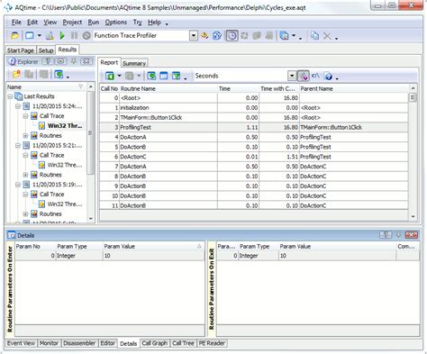 Results Of The Call Trace Category Aqtime Documentation