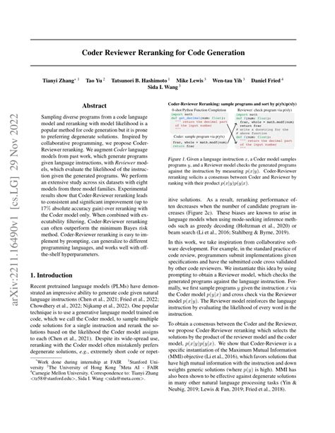 Pdf Coder Reviewer Reranking For Code Generation