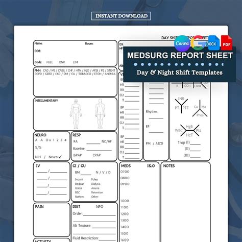 Nursing Report Sheet Nurse Brain Sheet Rn Handoff Tool Nurse Report