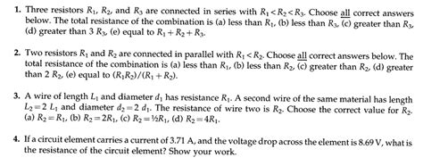 Three Resistors R1 Rz And Ry Are Connected In Series With Rp Rz Ra Choose All Correct Answers