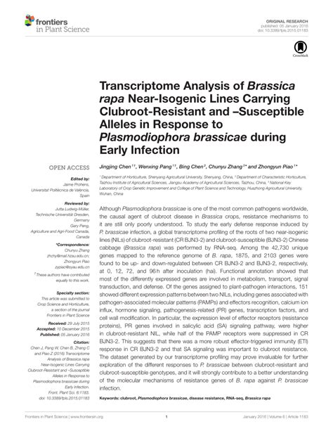 Pdf Transcriptome Analysis Of Brassica Rapa Near Isogenic Lines
