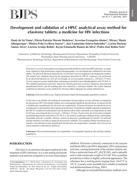 Pdf Development And Validation Of A Hplc Analytical Assay Method For Efavirenz Tablets A