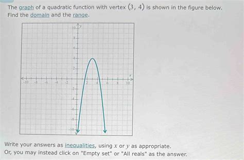 Solved The Graph Of A Quadratic Function With Vertex 3 4 Is Shown In The Figure Below Find
