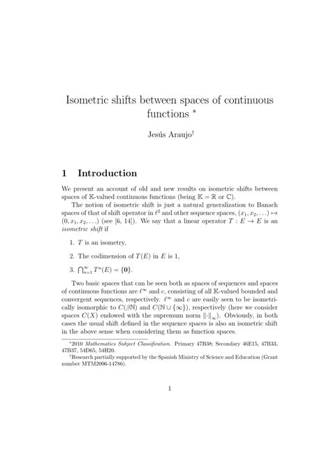 Pdf Isometric Shifts Between Spaces Of Continuous Functions