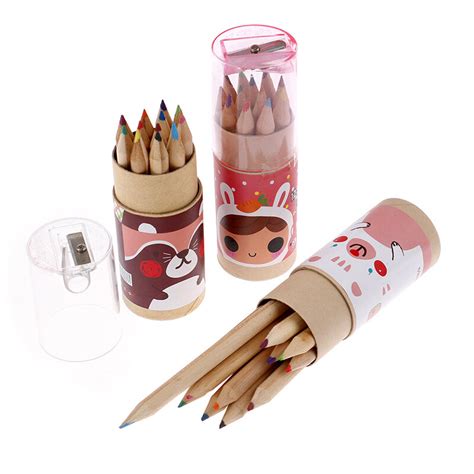12 개 몫 Sharpeners와 귀여운 곰 색연필 Kawaii 수채화 파스텔 연필 드로잉 편지지 학교 용품 8 7cm 펜 연필 And 쓰기 공급