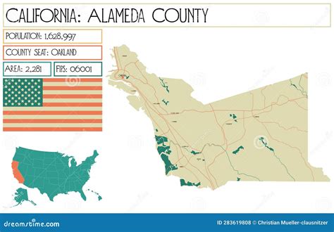 California Alameda County Map Vector Illustration
