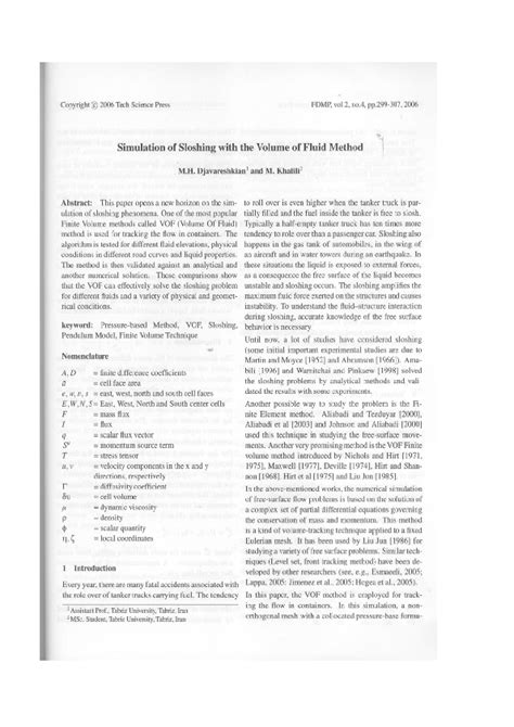Pdf Simulation Of Sloshing With The Volume Of Fluid Method