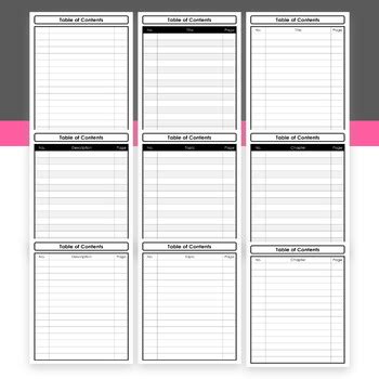 Table Of Contents Template Printable Template Table Layout PDF