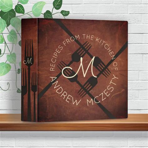 Faux Leather Monogram Cookbook Recipe Binder Zazzle