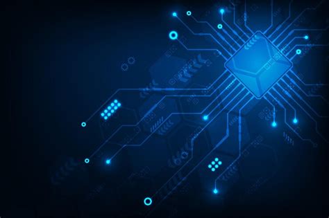 Premium Vector Vector Futuristic Microchip Cpu Circuit Board Blue Light Technology Background