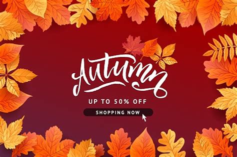 가을 가을 시즌 세일 배너 다채로운 가을 잎과 광고 할인 텍스트 벡터 배경 디자인 10월에 대한 스톡 벡터 아트 및 기타 이미지 10월 11월 9월 Istock