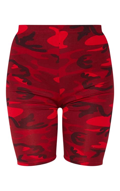 Red Camo Print Cycle Shorts Shorts Prettylittlething