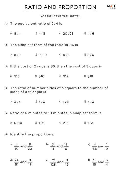 Ratio And Proportion Worksheets Math Monks