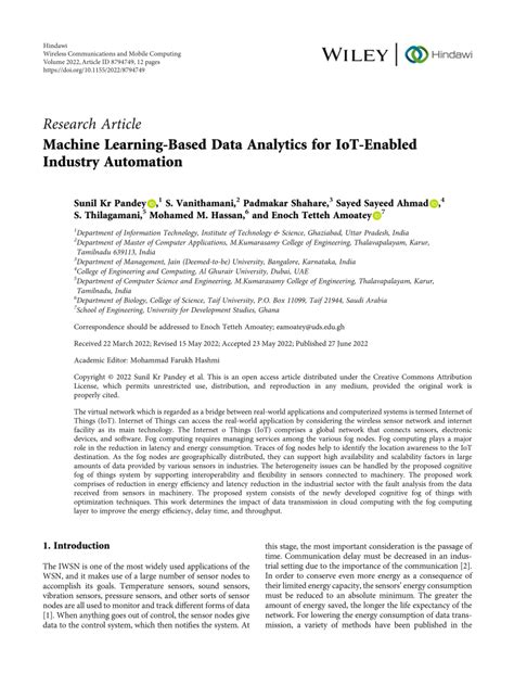 pdf machine learning based data analytics for iot enabled industry