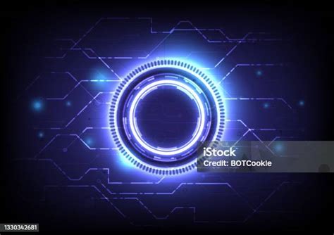 디지털 인포그래픽 추상 홀로그램 하이테크 배경 가상 현실 기술 전기 혁신 회로 기판 인터페이스 미래 공상 과학 빛나는 Hud 서클과 별 데이터 연결 Brand Name
