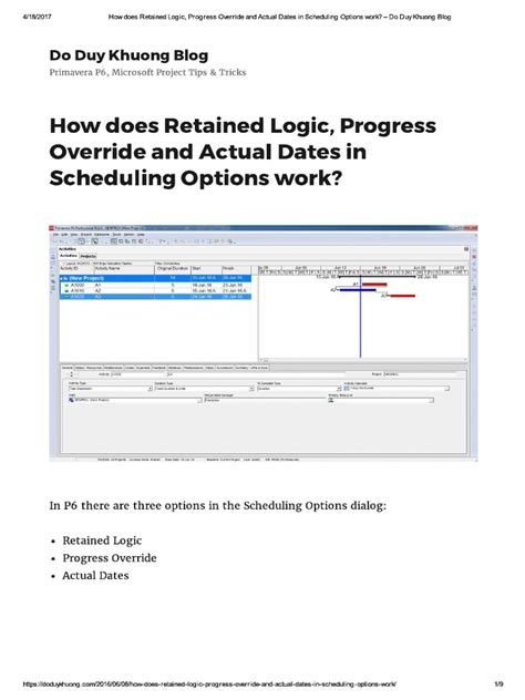 How Does Retained Logic Progress Override And Actual Dates In Scheduling Options Work Pdf