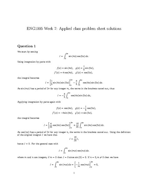 Integration Techniques And Hyperbolic Functions Solutions Eng1005 Week 7 Applied Class