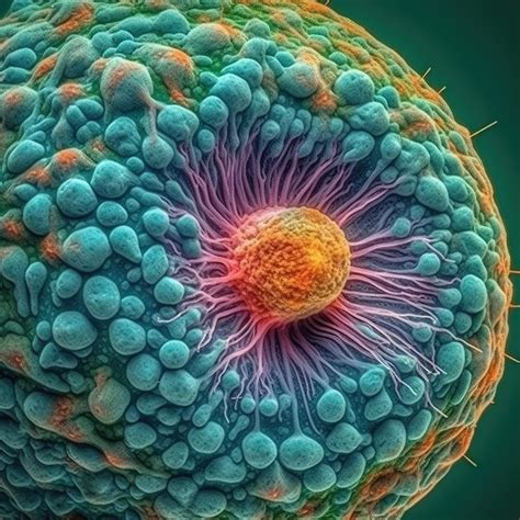 Premium AI Image Vivid Colors Of A Cell Nucleus Under An Electron Microscope Perfect For