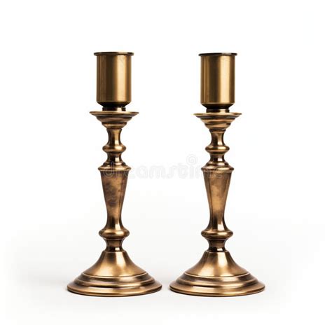 Pair Of Brass Candlesticks Isolated On White Background Stock