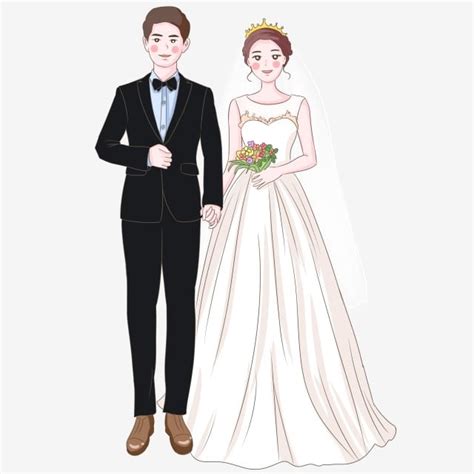 결혼 일러스트 예복 한 벌 신부와 신랑 삽화 행복한 신랑 신부 커플 만화 초보자 Png 일러스트 및 Psd 이미지 무료