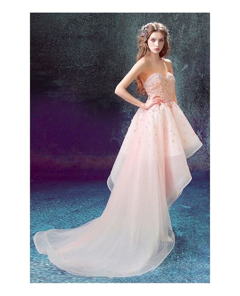 Pink Ball Gown Sweetheart High Low Prom Dress With Flowers Tj048 149