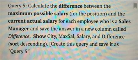 Solved Query 5 Calculate The Difference Between The Maximum