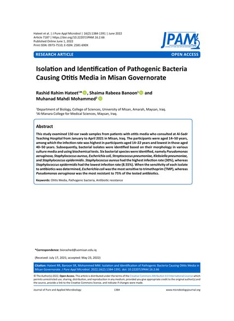 Pdf Isolation And Identification Of Pathogenic Bacteria Causing