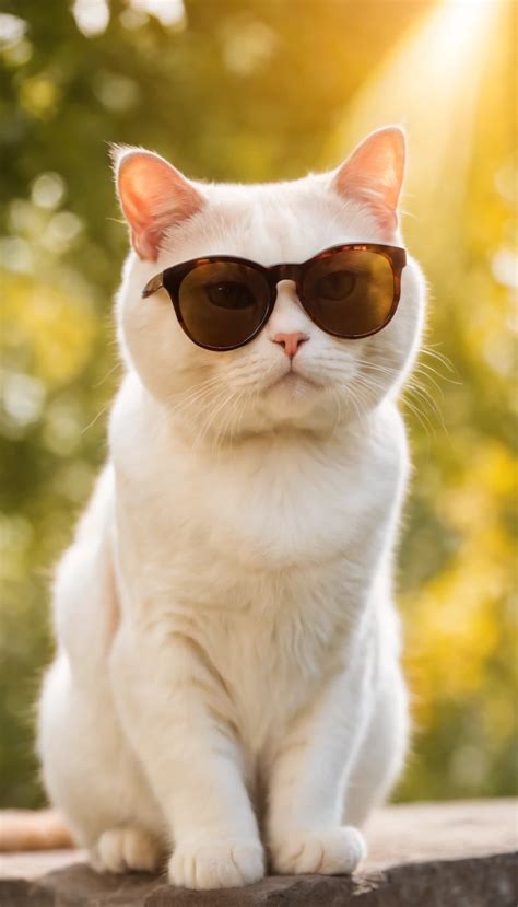 바위에 앉아 선글라스를 쓴 고양이의 클로즈업 Seaart Ai