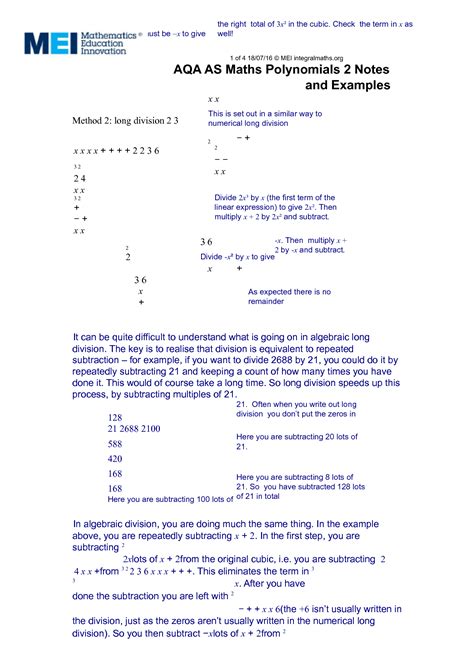 Solution Aqa A Level Maths Dividing And Factorising Polynomials Notes
