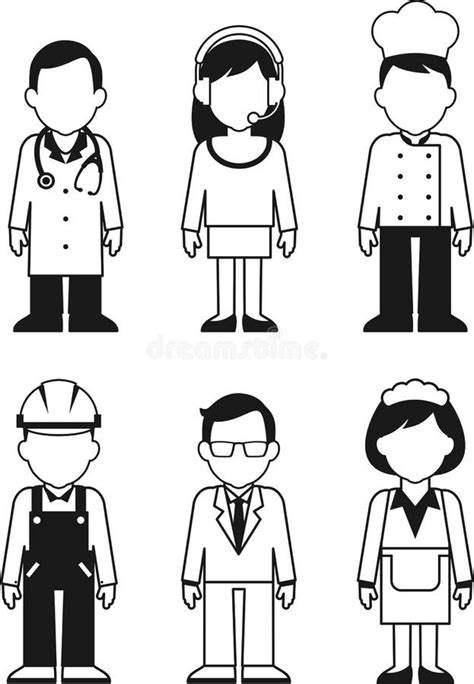People Occupation Characters Set In Thin Line Stock Vector Illustration Of Avatars Jobs 48308610