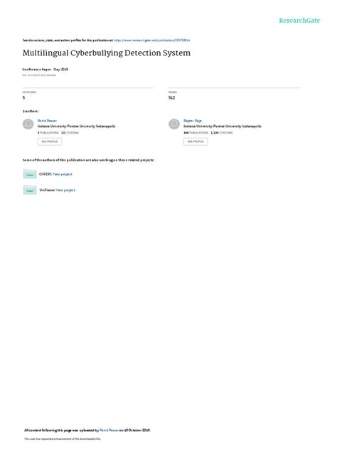 Multilingual Cyberbullying Detection System 2019 Pdf Cyberbullying Social Media
