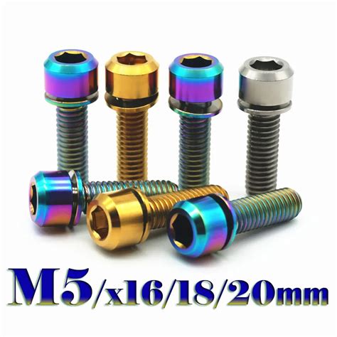 티타늄 나사 M5 X 16mm 18mm 20mm 컬럼 헤드 자전거 스템 용 캡 티브 개스킷 포함 산악 자전거 Ti 볼트 육각 소켓 6 개 빗장 Aliexpress