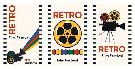 빈티지 필름 카메라와 필름 릴이 있는 복고풍 수직 포스터의 벡터 세트 영화제 배경에 대한 템플릿입니다 벡터 그림 개체 그룹에 대한 스톡 벡터 아트 및 기타 이미지 Istock