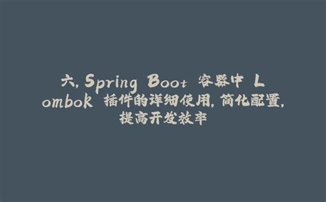 六，spring Boot 容器中 Lombok 插件的详细使用，简化配置，提高开发效率 拾光赋