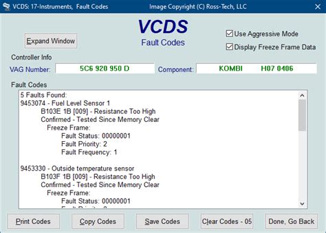Ross Tech VCDS Tour Fault Codes