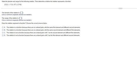 solved state the domain and range for the following