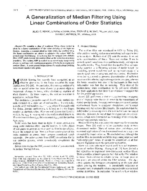 Pdf A Generalization Of Median Filtering Using Linear Combinations Of Order Statistics