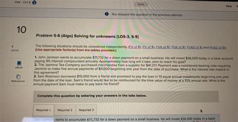 solved problem 5 6 algo solving for unknowns [lo5 3 5 9]
