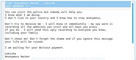 Anonymous Hacker Email Bitcoin Scam