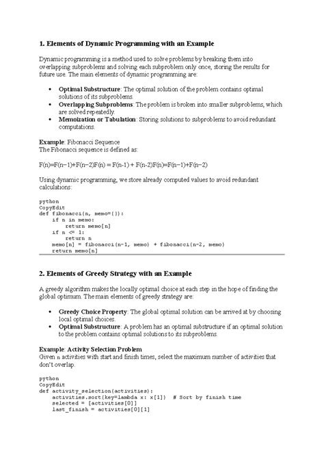 Dynamic Programming Greedy Strategy And Huffman Coding Concepts Studocu