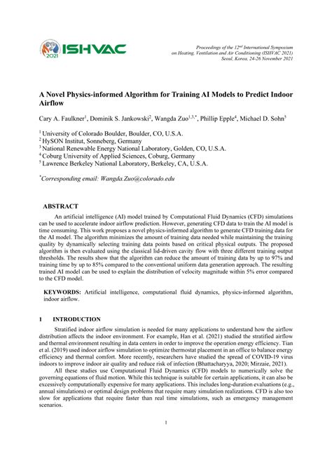 pdf a novel physics informed algorithm for training ai models to predict indoor airflow