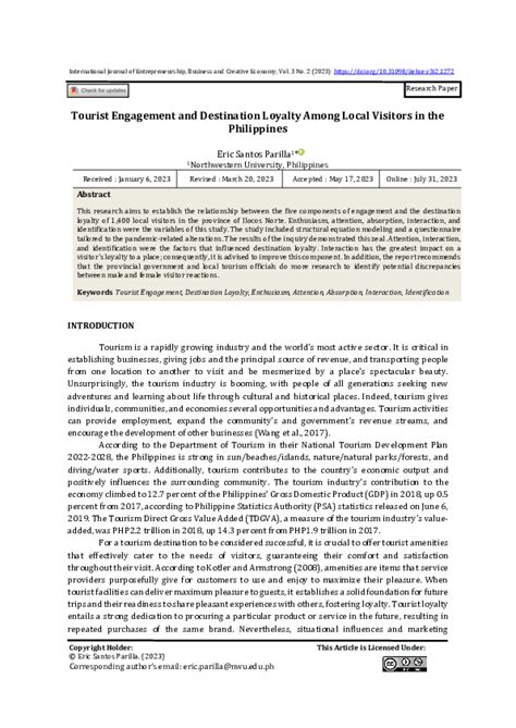 Pdf Tourist Engagement And Destination Loyalty Among Local Visitors In The Philippines