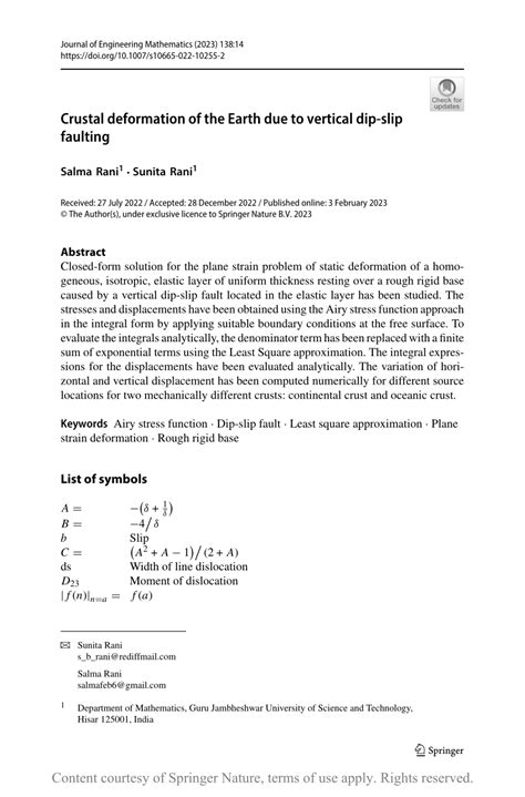 Crustal Deformation Of The Earth Due To Vertical Dip Slip Faulting