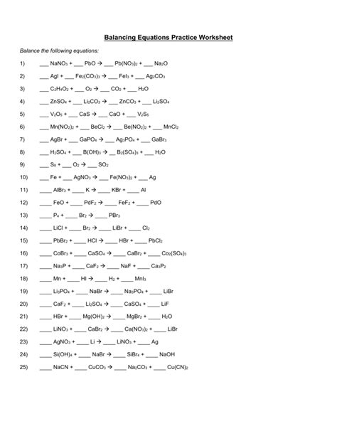 Balancing Equations Practice Worksheet Answer Key Pdf Tessshebaylo