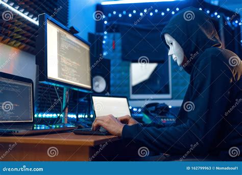 hacker in mask and hood account hacking stock image image of