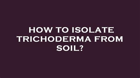 How To Isolate Trichoderma From Soil Youtube