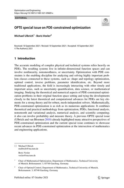 Pdf Opte Special Issue On Pde Constrained Optimization