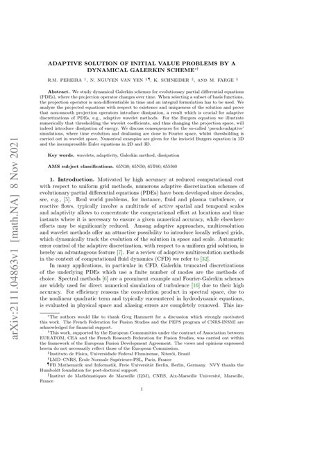 Pdf Adaptive Solution Of Initial Value Problems By A Dynamical Galerkin Scheme